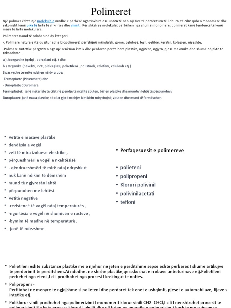 Polimeret: Molekulë e Pika Të Vlimit | PDF