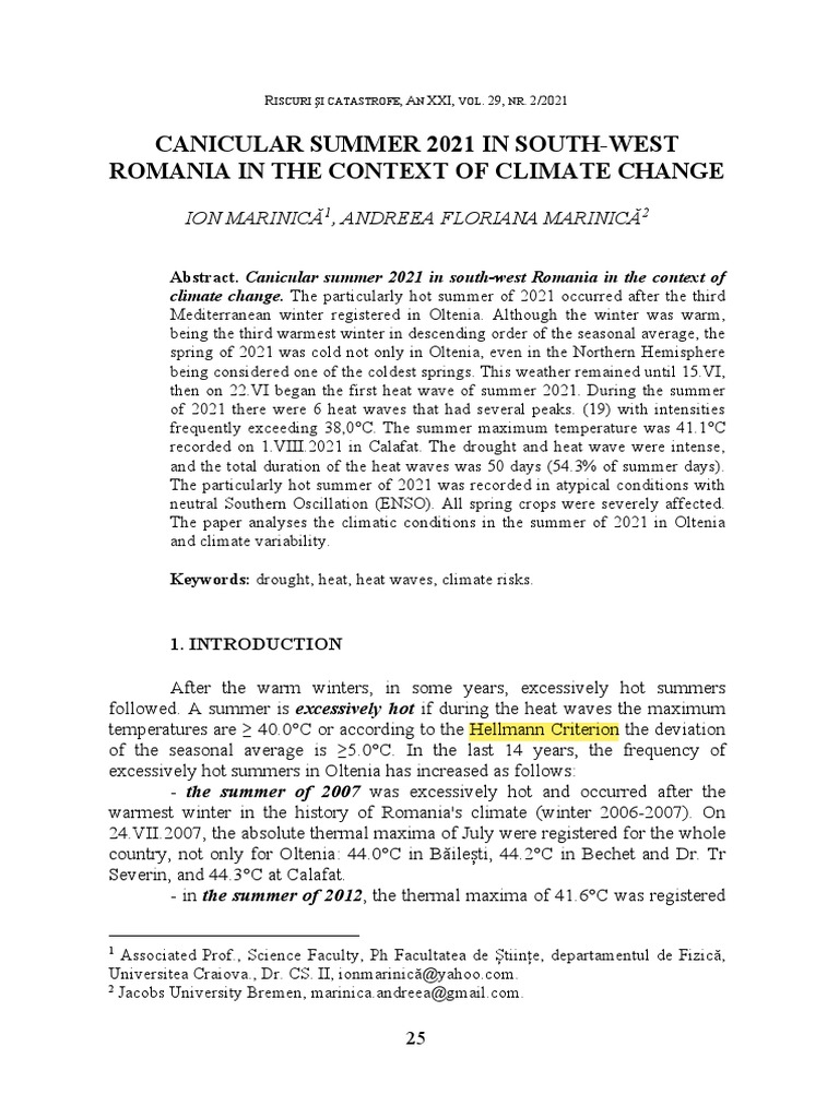 Canicular Summer 2021 in Romania - Marinică - 2021 | PDF | Heat Wave ...