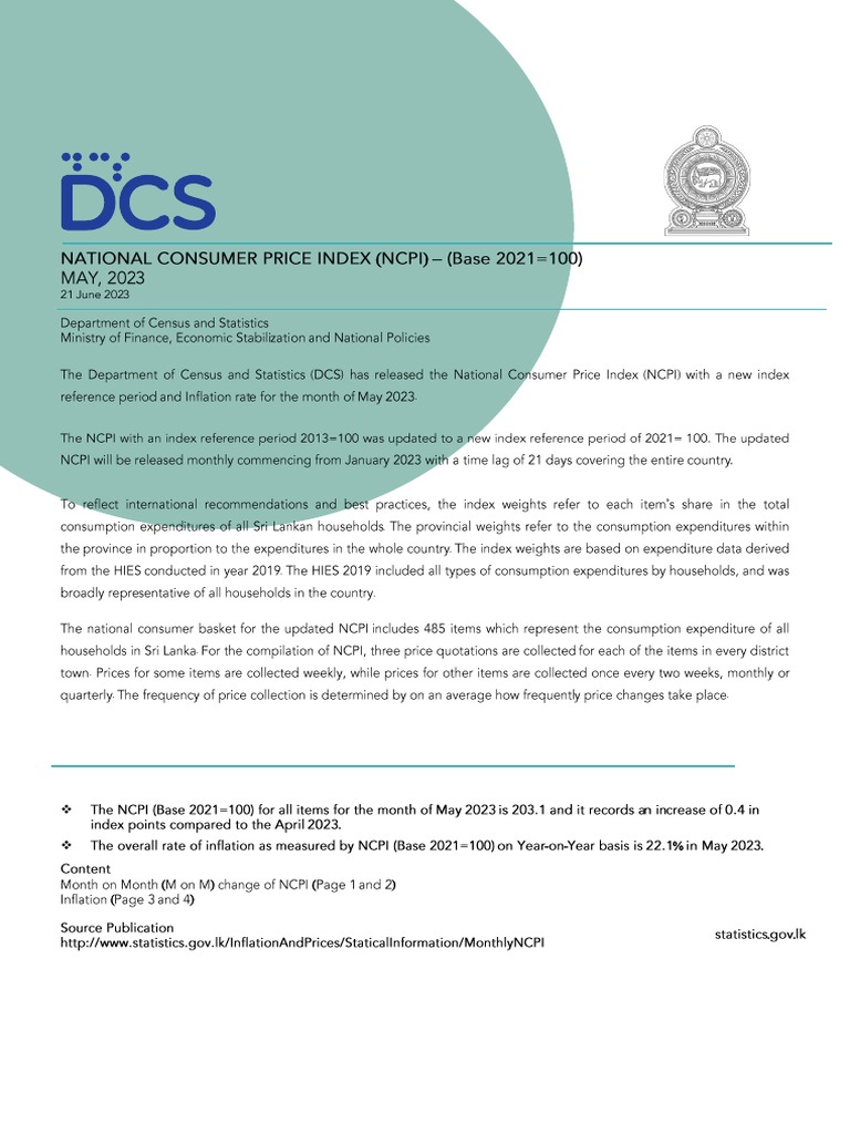National Consumer Price Index Ncpi May 2023 Pdf Economic Indicators