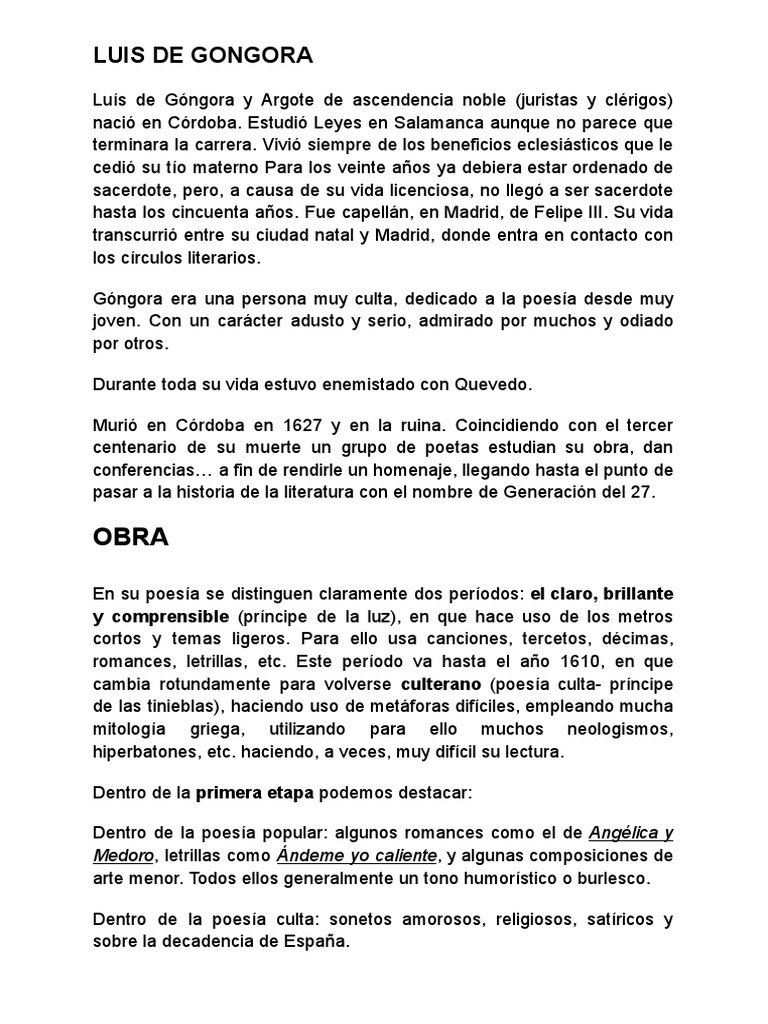 Luis de Gongora | PDF | Literatura en español | Literatura española