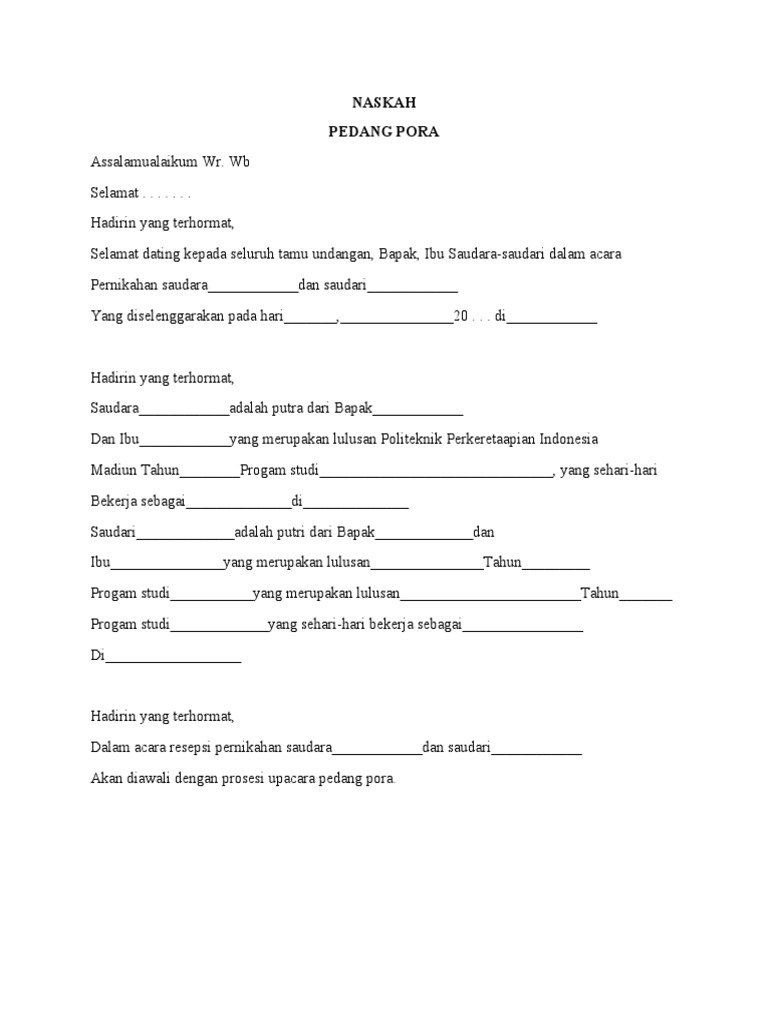 NASKAH MC PEDANG PORA Dan NARASI PEDANG PORA | PDF