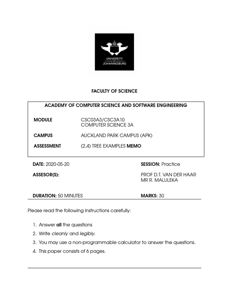 Acsse Csc03a3 2020 2-4 | PDF | Algorithms And Data Structures | Computer Science