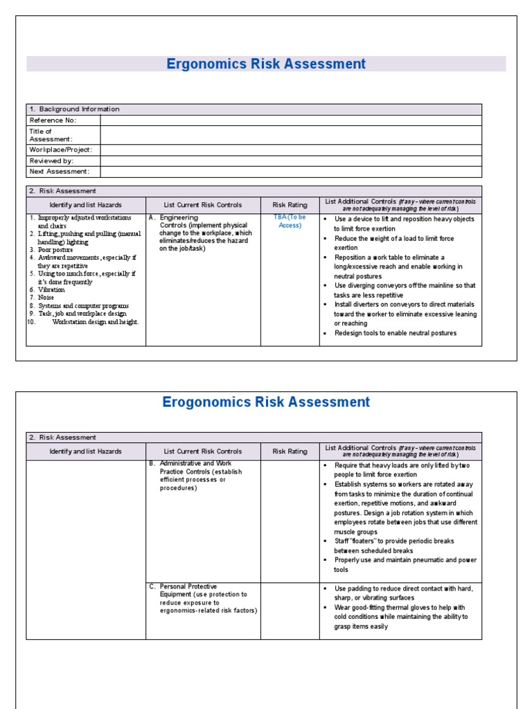 Erogonomics Risk Assessment | PDF | Human Factors And Ergonomics | Risk