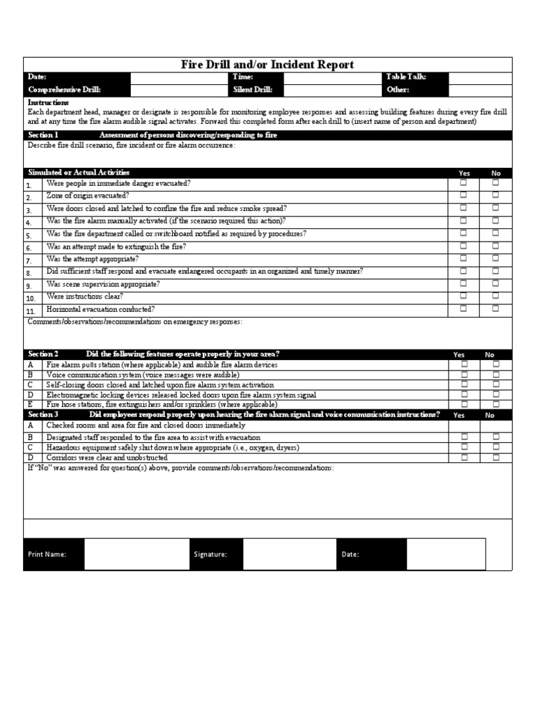 Fire Drill Incident Report Template | PDF