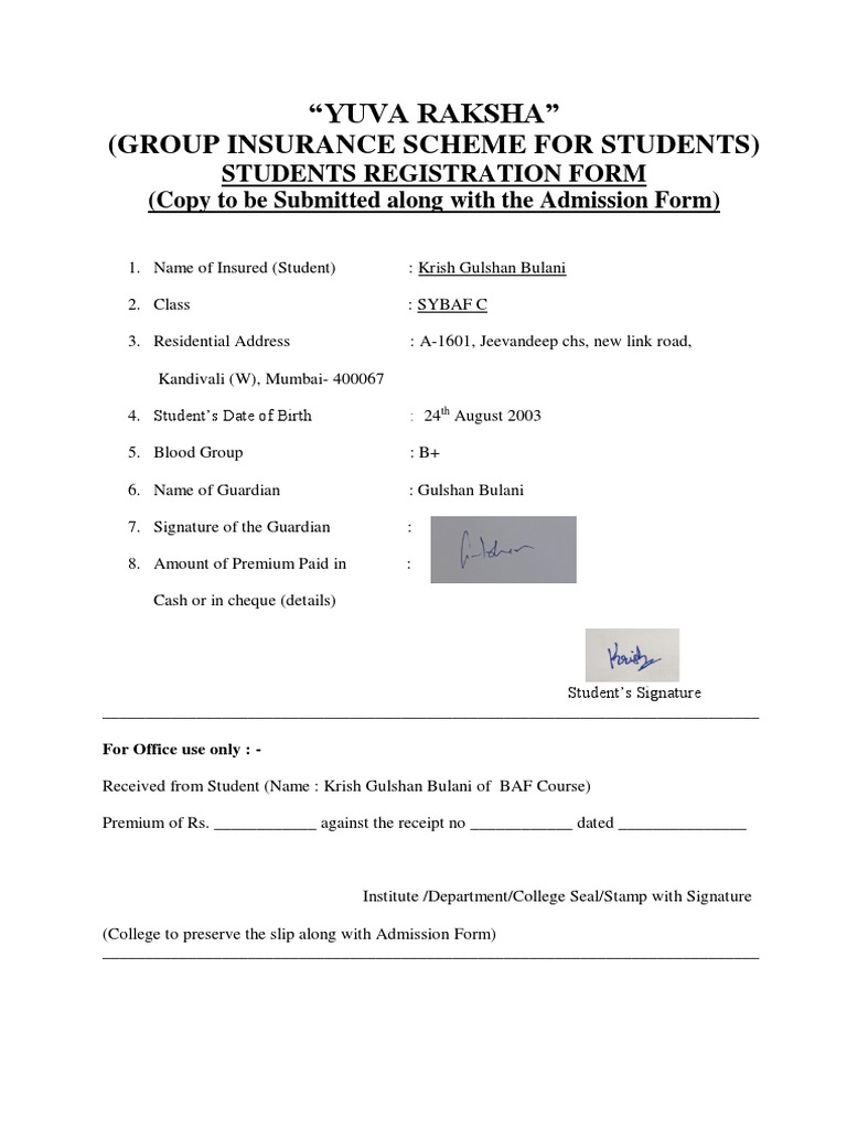 Yuva Raksha Form1 | PDF