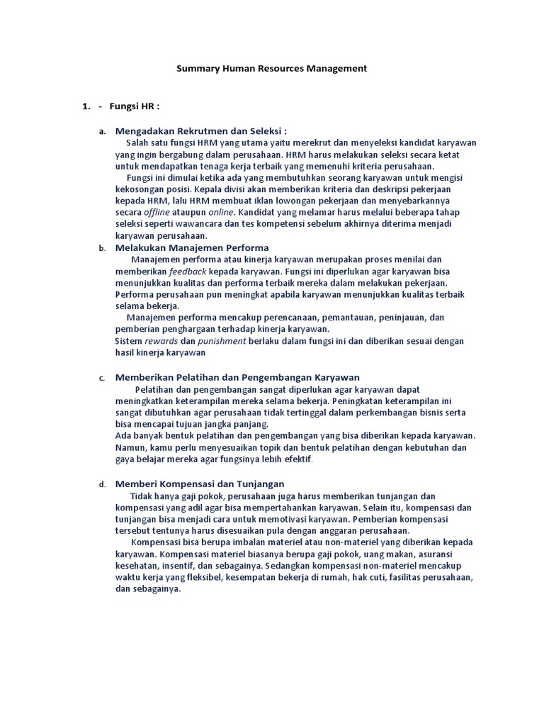 Summary Human Resources Management | PDF