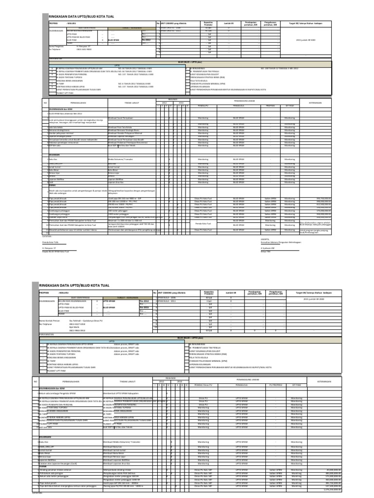 Tabel Ringkasan Data UPT - BLU PAM | PDF