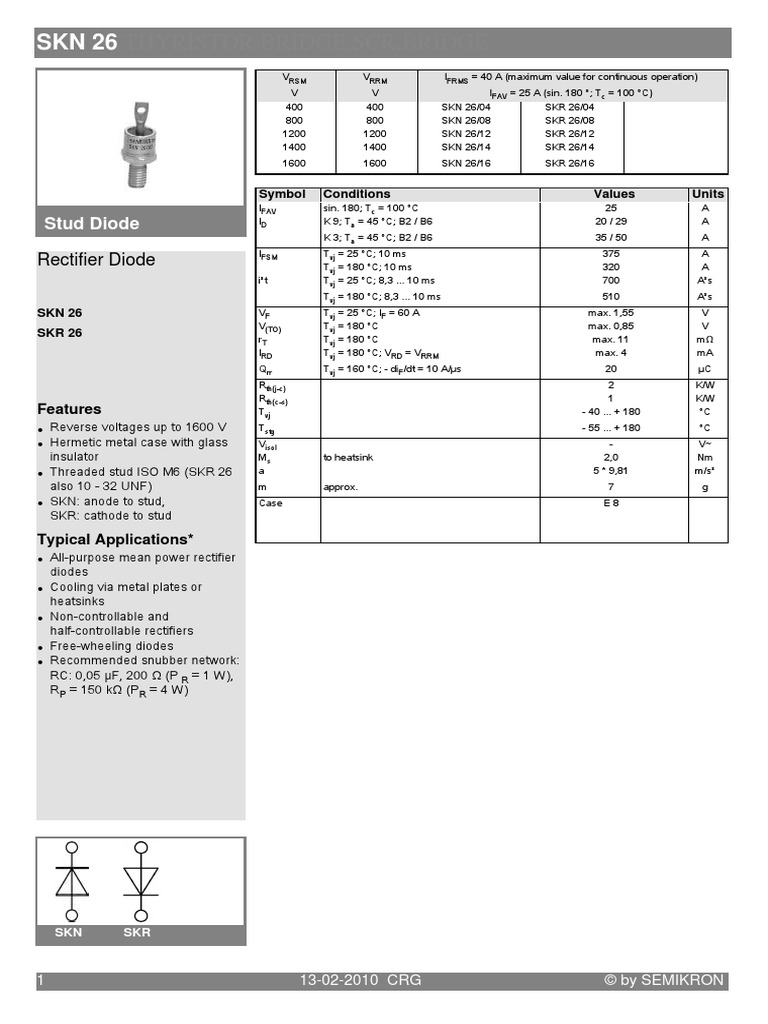 SKN 26 - 08 | PDF | Rectifier | Electronics