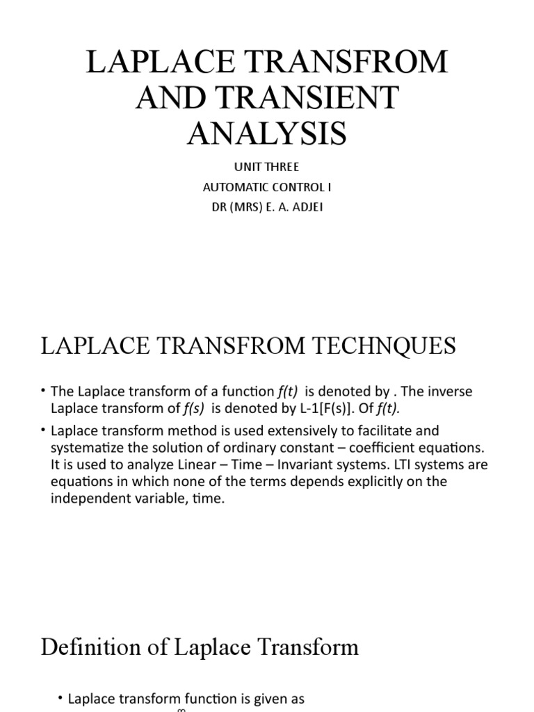 Laplace Transform Techniques Overview | PDF | Laplace Transform ...