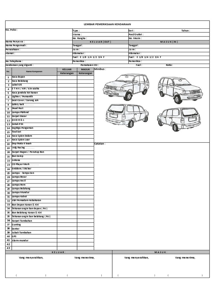 Checklist Kendaraan | PDF | Teknologi & Rekayasa