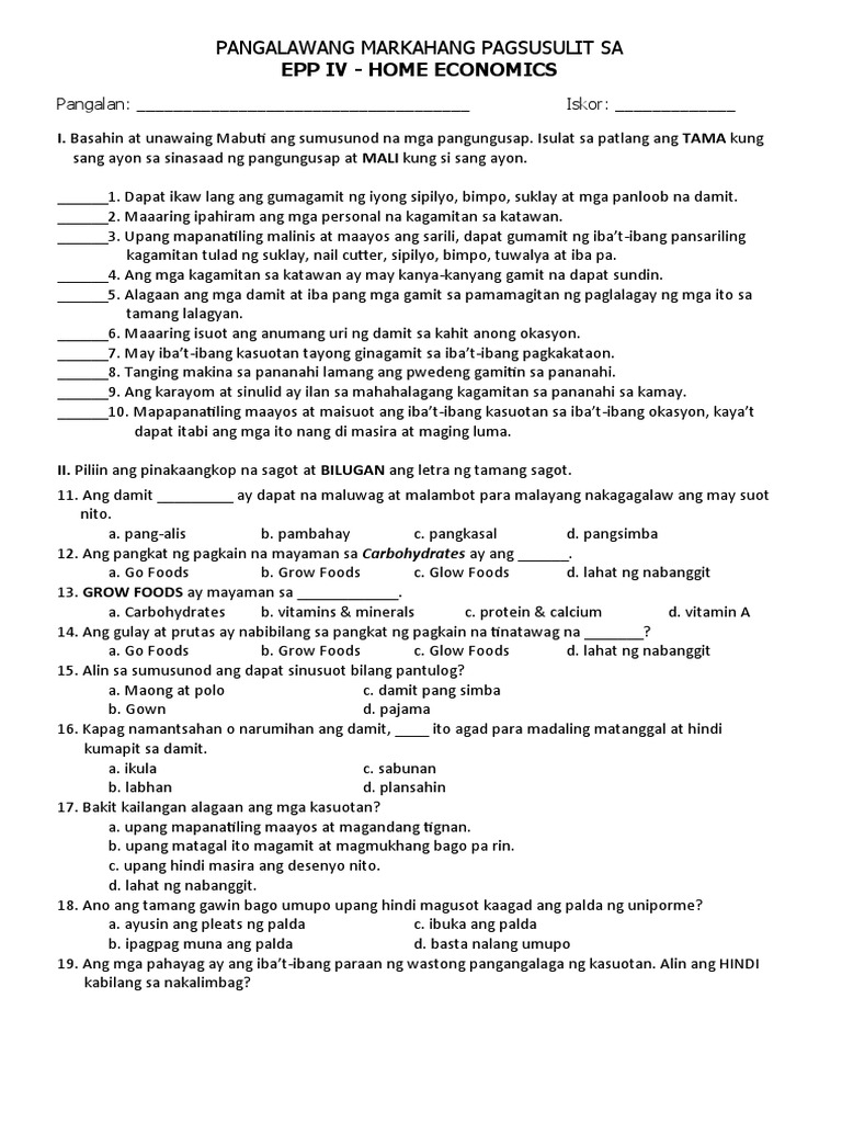 Epp 4 2ND Q Pangalawang Markahang Pagsusulit Sa | PDF