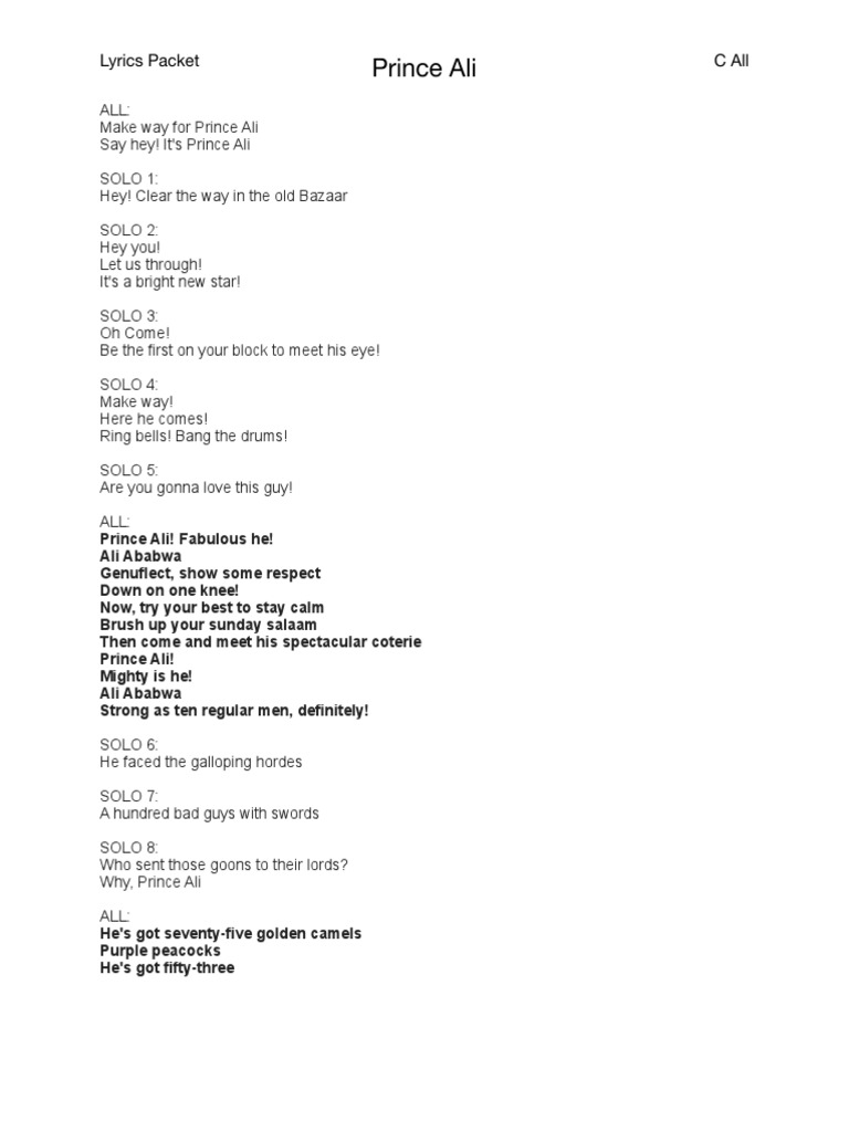 BK 2018 Prince Ali Lyrics | PDF