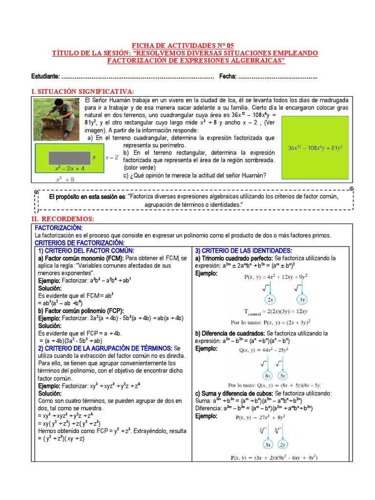 Ficha Factorizacion | PDF | Factorización | Matemáticas