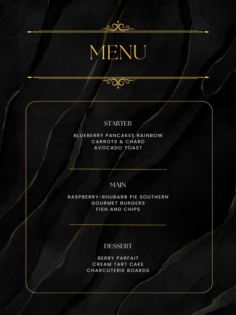 Black Gold Luxury Wedding Menu | PDF