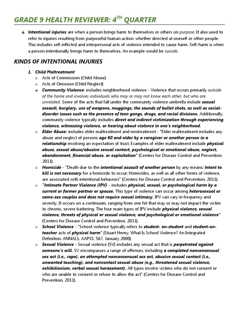 Grade 9 Health Reviewer | Download Free PDF | Violence | Child Abuse