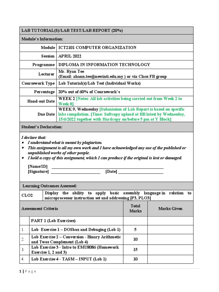 ICT2101 Lab Tutorials, Test & Report APRIL 2022 (20%) | PDF | Computing ...