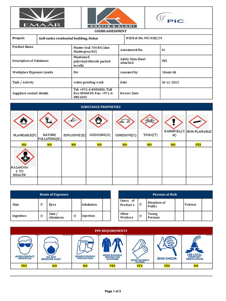 Coshh Assessment-Rev-1 | Download Free PDF | Personal Protective ...