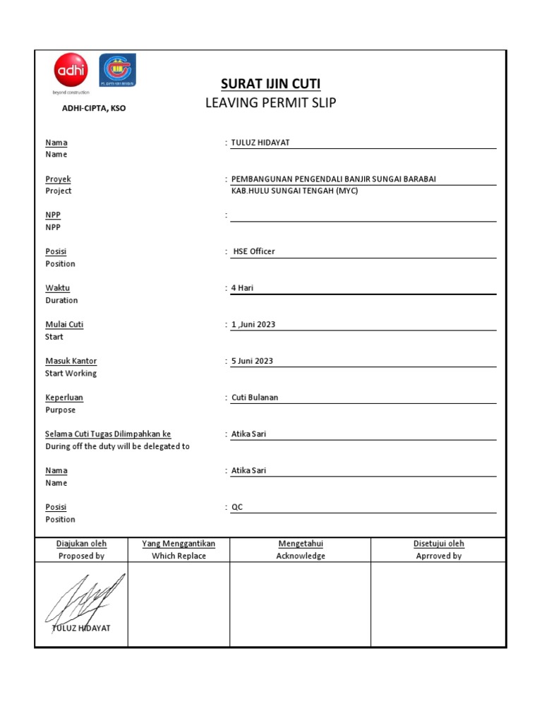 Form Ijin Cuti | PDF