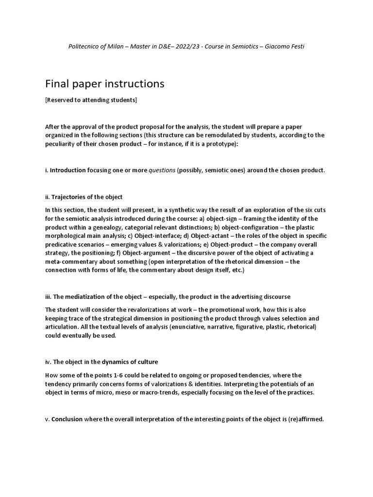 Semiotic Analysis Paper Guidelines | PDF | Semiotics | Cognition