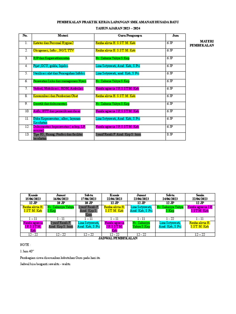 Jadwal Pembekalan PKL 2023-1 | PDF