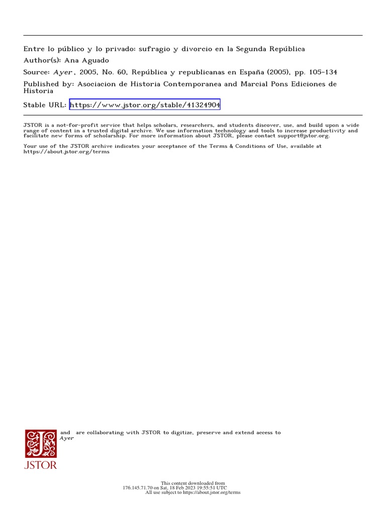 Entre Lo Público y Lo Privado Sufragio y Divorcio en La Segunda República - Aguado | PDF | Mujer ...