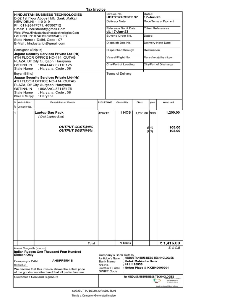 Jaguar Security Services Private LTD 137 | Download Free PDF | Invoice ...