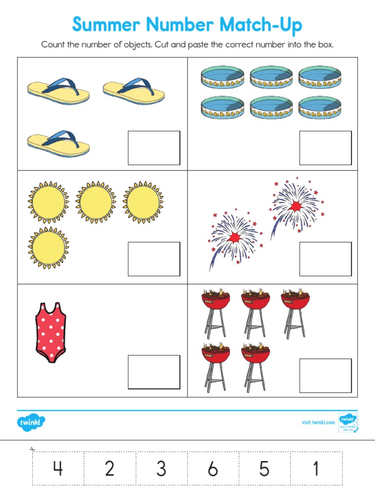 Summer Number Match-Up Worksheet Color | PDF