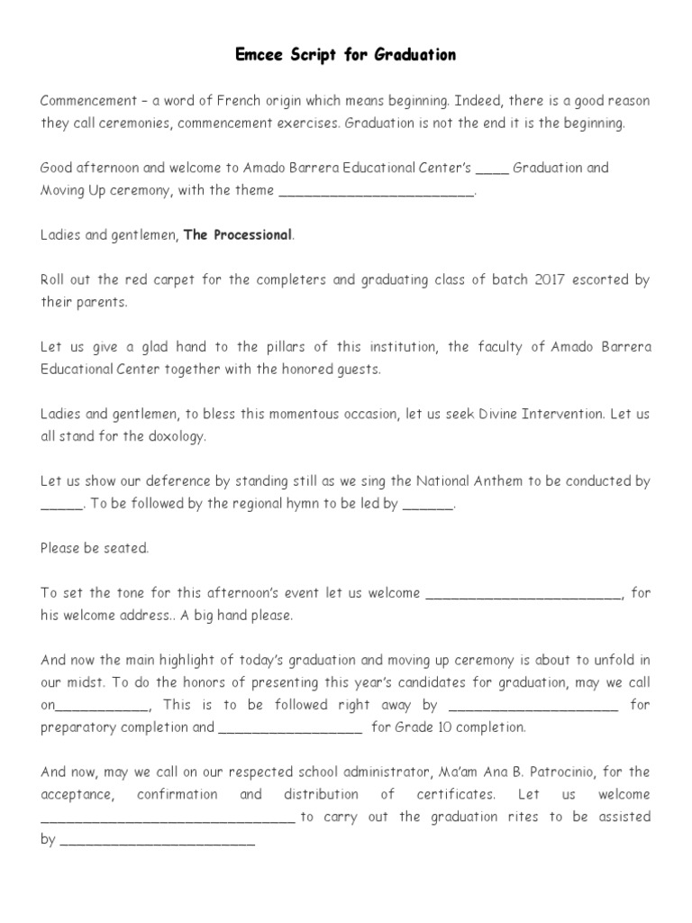 Emcee Script For Graduation | PDF
