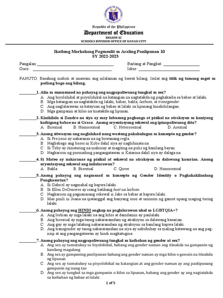Quarterly Test - Q3 Araling Panlipunan 10 | PDF