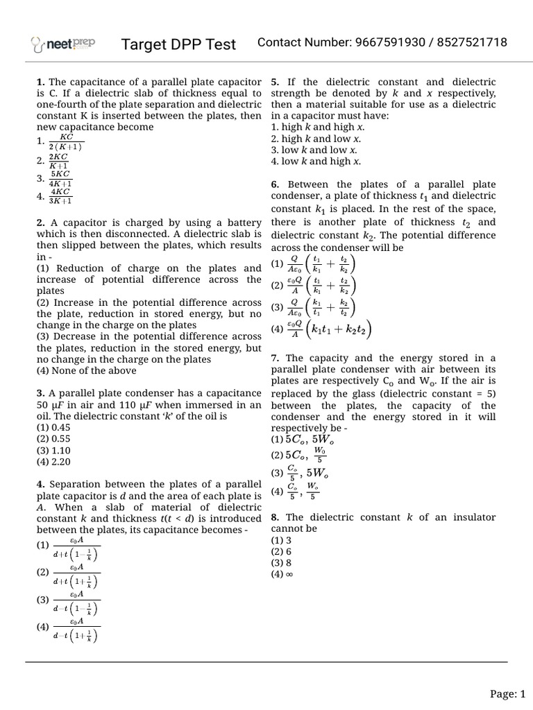 Dielectric Effects on Capacitor Capacitance | PDF | Teaching Methods & Materials | Science ...