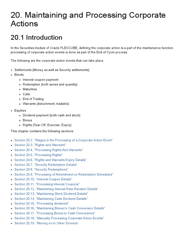 Maintaining and Processing Corporate Actions | PDF | Dividend | Stocks