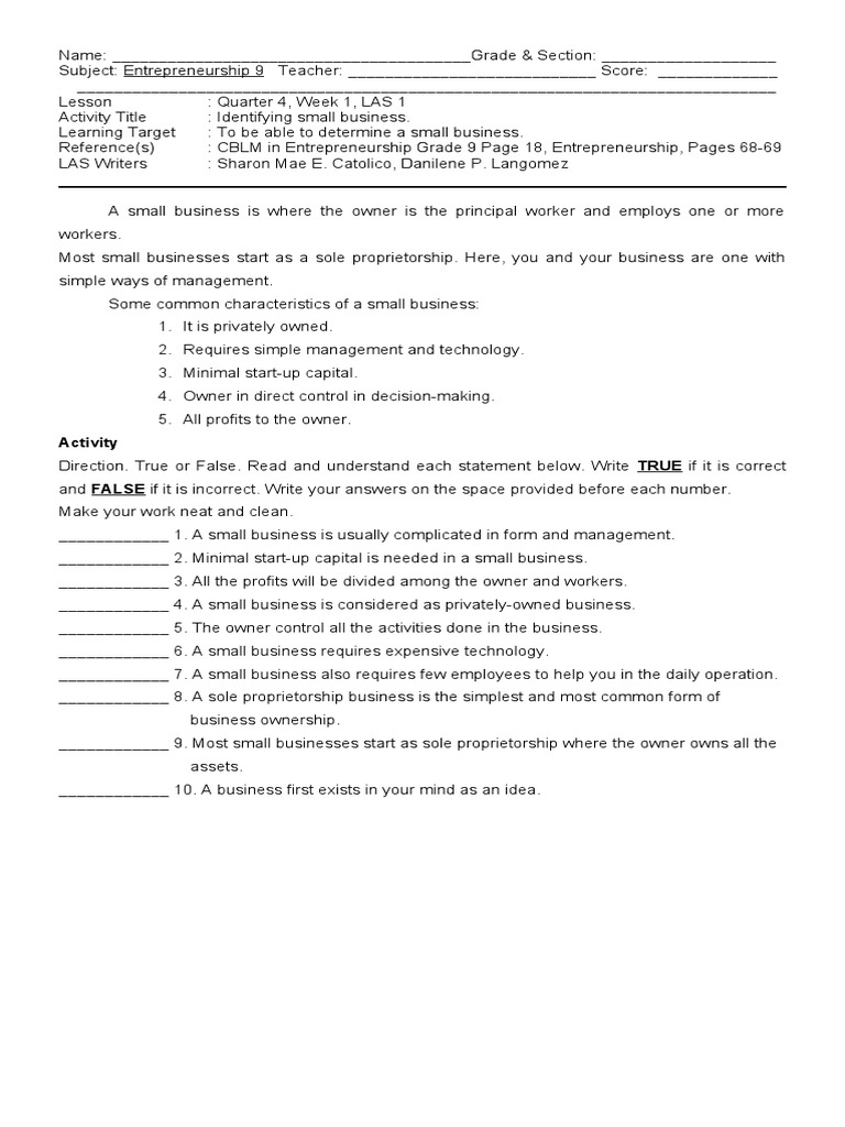 Grade 9 Entrepreneurship Guide | PDF | Career & Growth