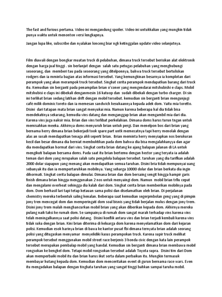 Recab 1 The Fast and Furious Pertama | PDF