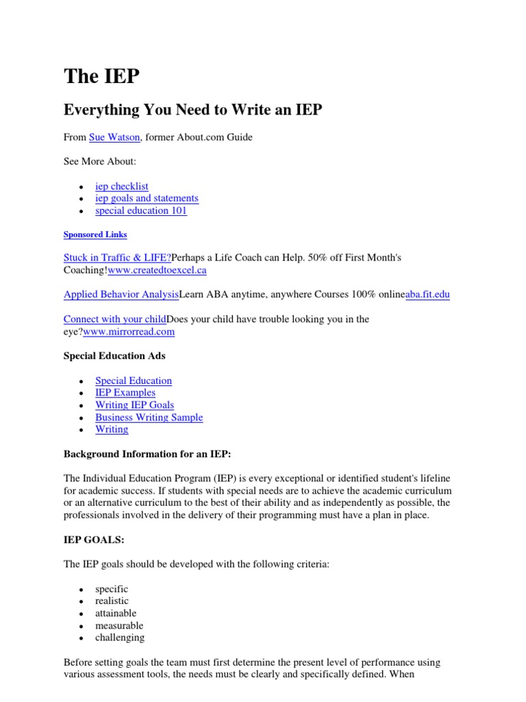 Everything You Need to Write an Effective IEP | PDF | Individualized ...