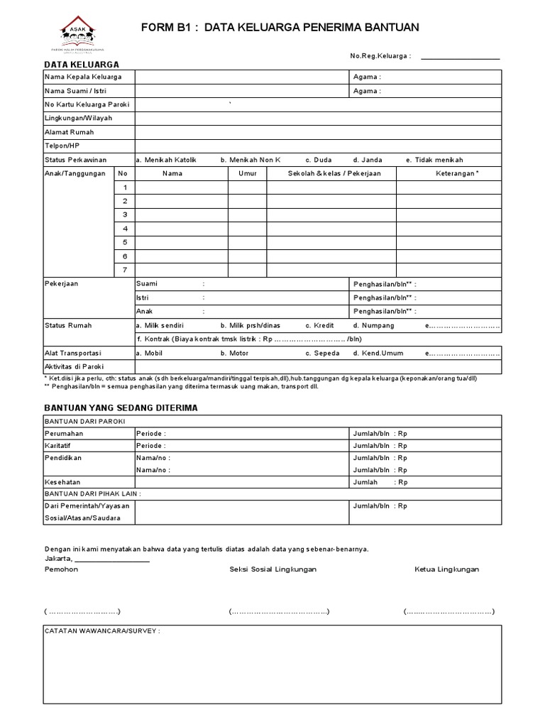 Form B1 & B2 Asak Paroki Halim | PDF