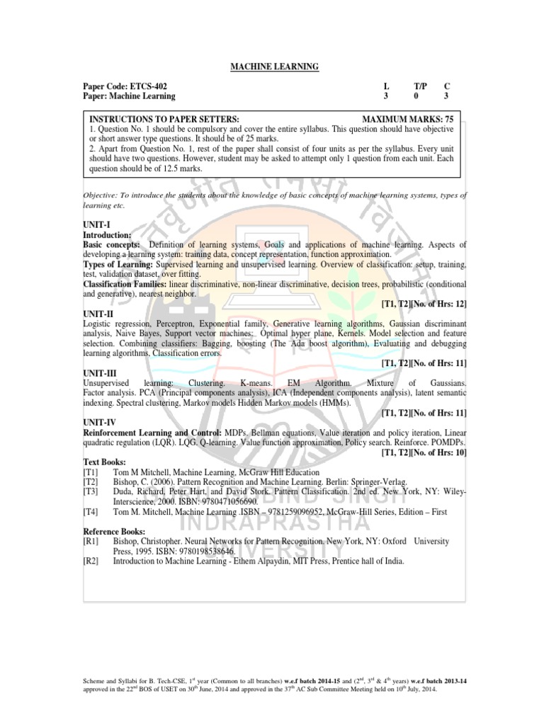 ML Syllabus | PDF | Machine Learning | Principal Component Analysis ML Syllabus | PDF | Machine Learning | Principal Component Analysis