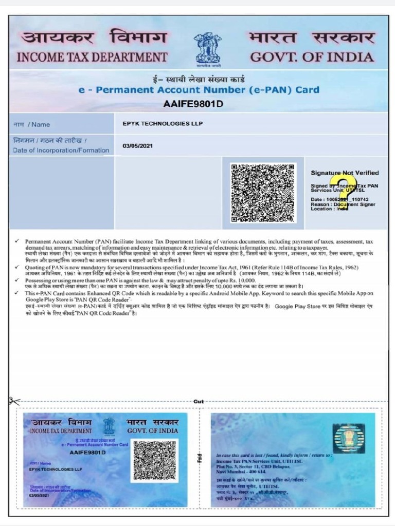 Epyk LLP - Pan Card | PDF