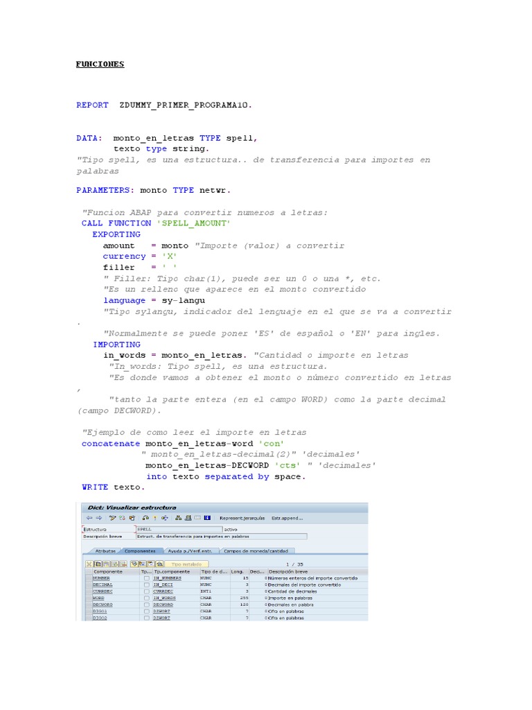 Funciones en ABAP Documentadas | PDF | Notación | Ingeniería de Sistemas