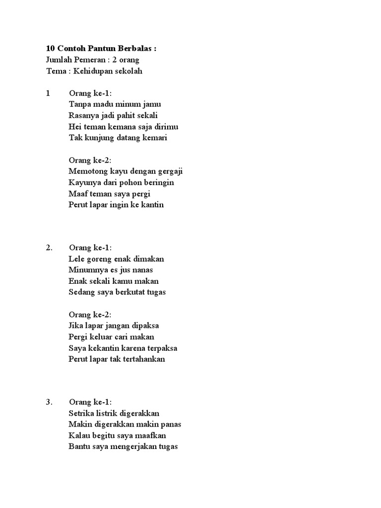 10 Contoh Pantun Berbalas | PDF