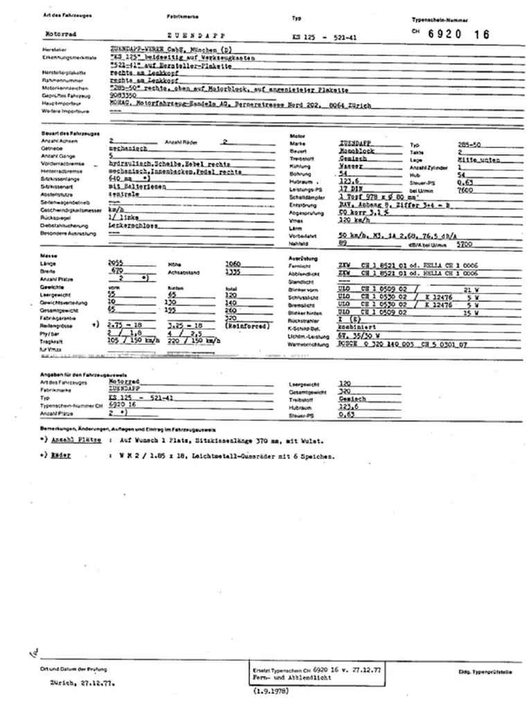 Typenscheine Schweiz KS125 Und KS175 | PDF