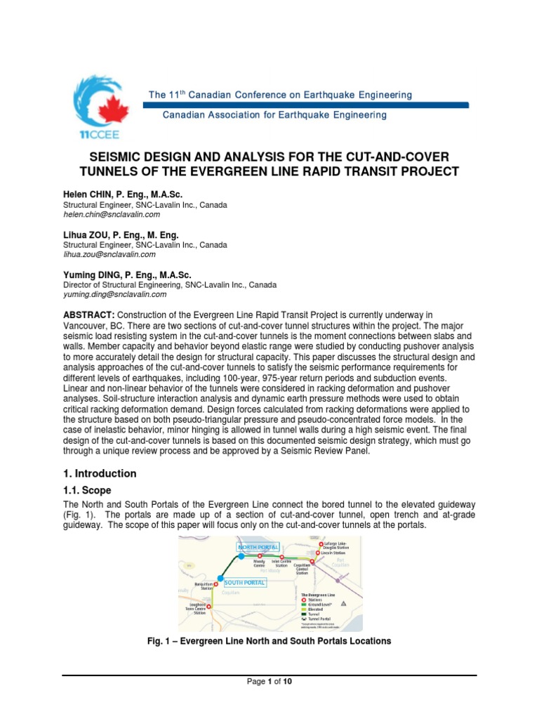 Seismic Design and Analysis For The Cut&Cover Tunnels of The Evergreen ...