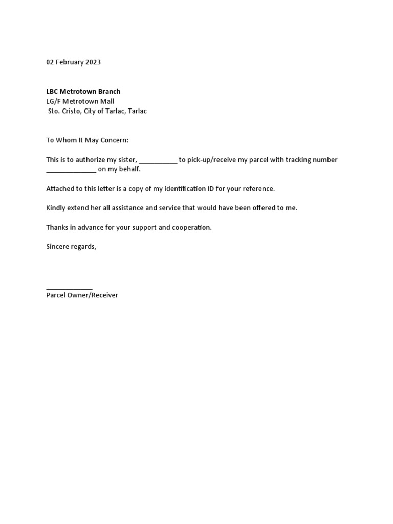 Parcel Pickup Authorization | PDF | Finance & Money Management