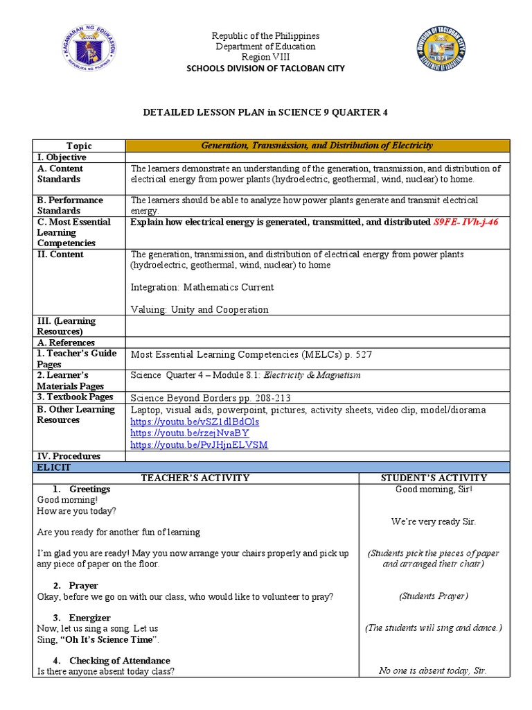 Detailed Lesson Plan Science 9 | PDF | Electric Power Distribution ...