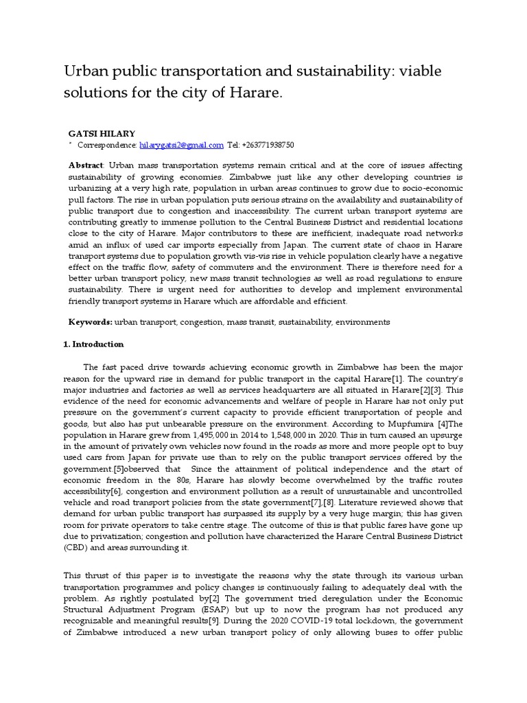 Sustainable Transport Solutions for Harare | PDF | Transport ...