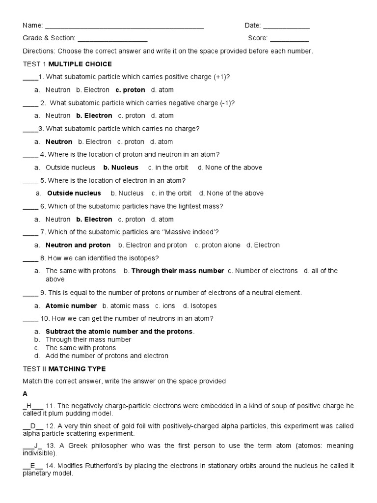 Summative atomic structure | PDF | Atoms | Proton