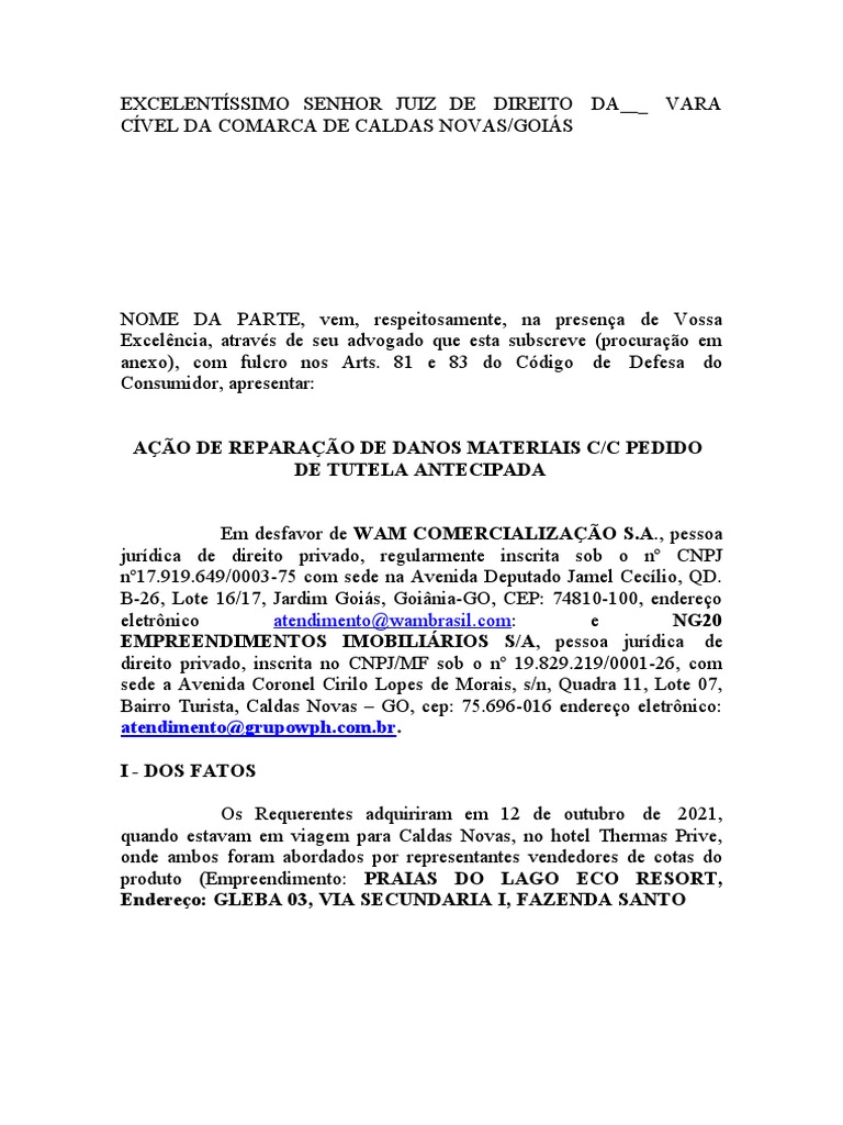 Peticao Inicial Dano Material e Moral Grupo WAM | PDF