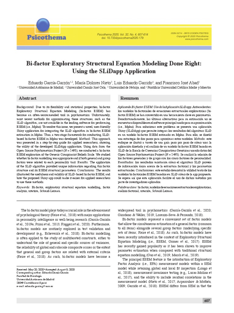 Garcia Garzon Bi Factor Exploratory Structural Equation Modeling Done Right Using The Slidapp