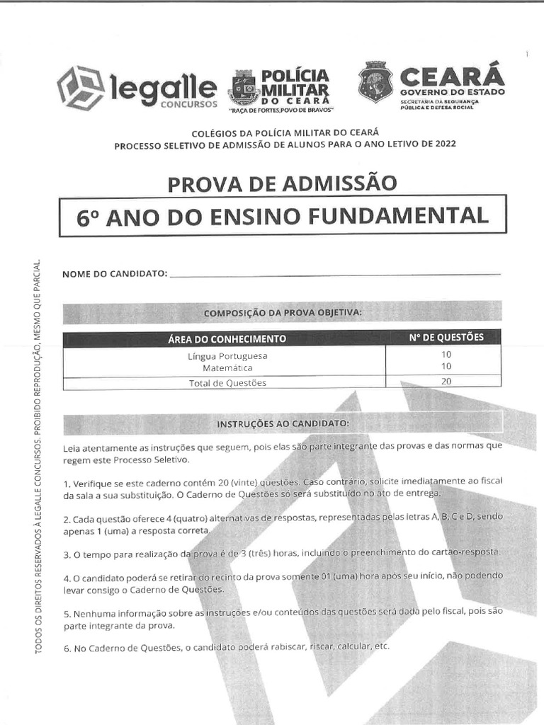 Prova Padrão - 6º Ano Do Ensino Fundamental | PDF