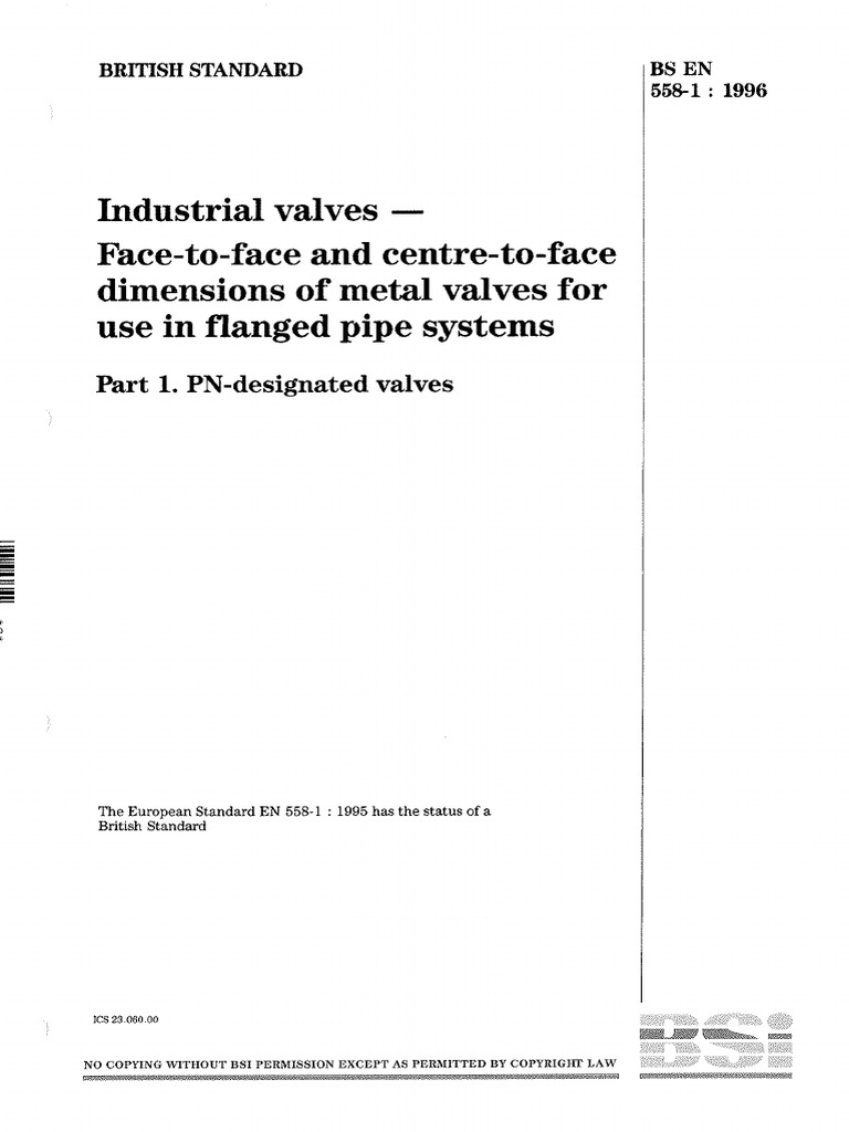 BS-EN 558-1 ED1996 Face To Face and Centre To Face | PDF