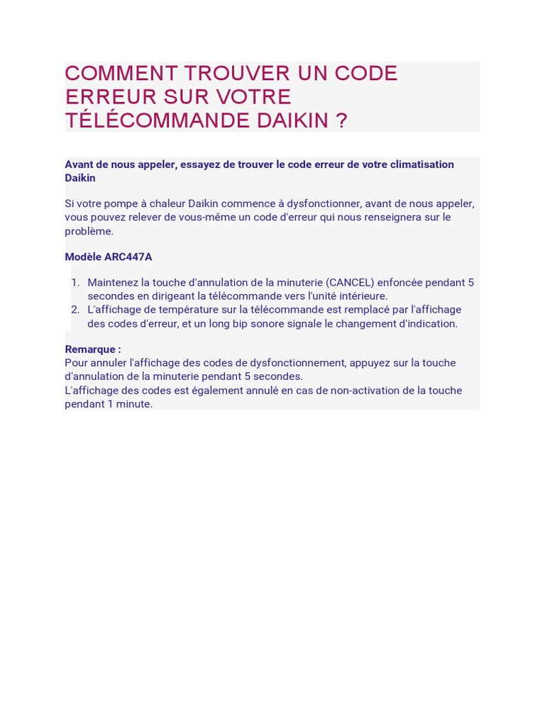 Trouver Code Erreur Sur Télécommande | PDF